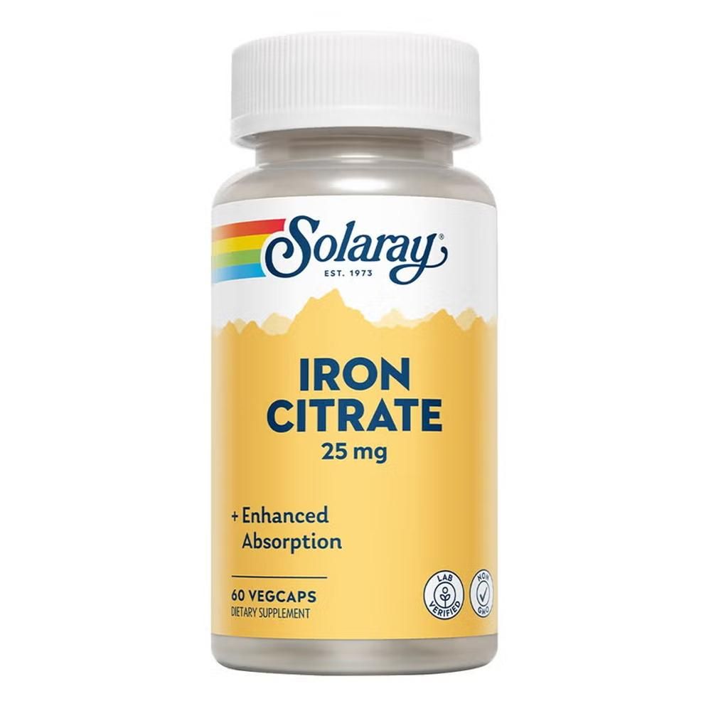 Solaray Iron Citrate, 25 mg, 60 Veggie Capsules, Supports the ...