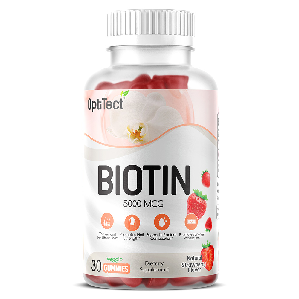 Optitect Biotin 5000 Mcg, Strawberry, 30 Veggie Gummies, Thicker and ...