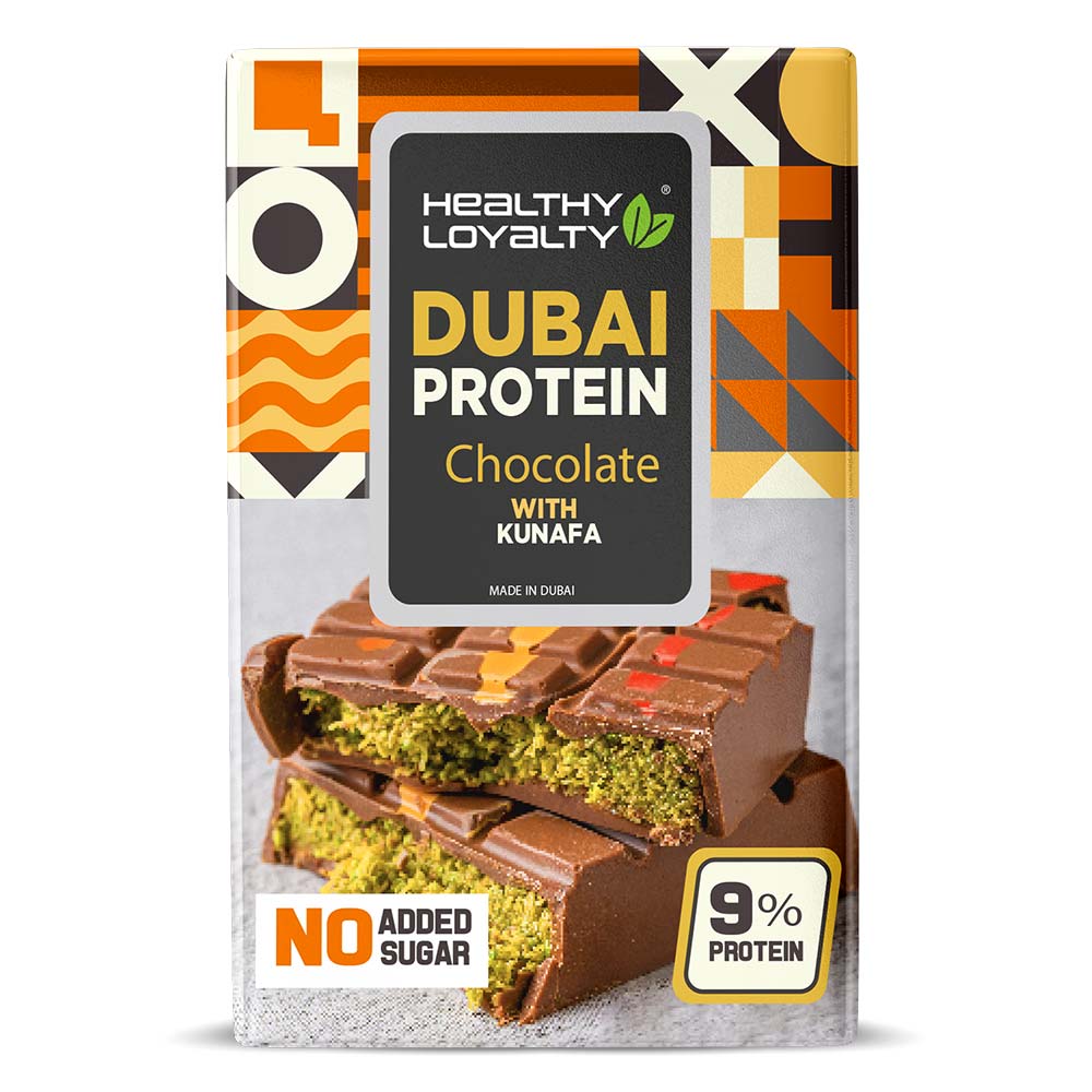 Healthy Loyalty Dubai Protein Chocolate With Kunafa, 100 Gm, 9% Protein ...