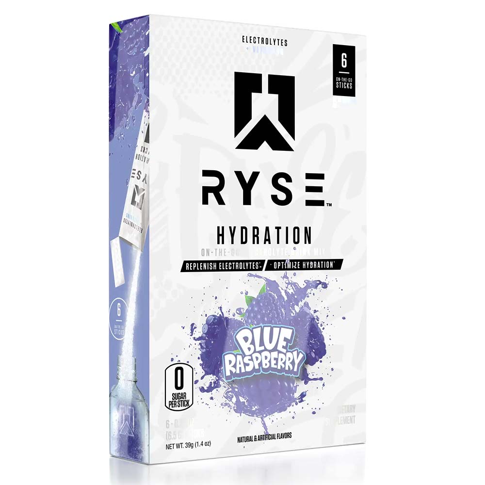 RYSE Hydration Electrolytes Sticks, Blue Raspberry, 6 Sticks, Optimize ...
